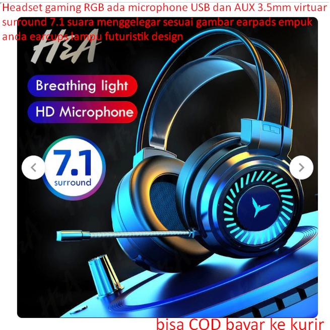 Jual Headset gaming RGB ada microphone USB dan AUX 3.5mmvirtual ...
