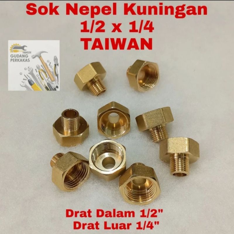 Jual Sok Nepel Kuningan 1/2x1/4 TAIWAN - Sock Nepel Drat Dalam 1/2" Drat Luar 1/4" | Shopee ...