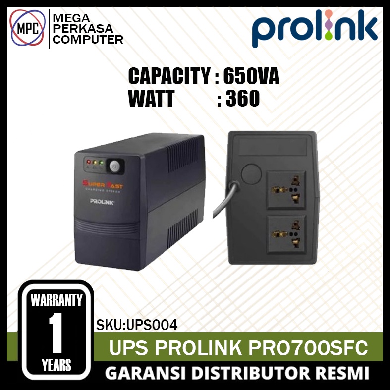 Jual UPS PROLINK PRO700SFC Super Fast Charging Line Interactive 650VA ...