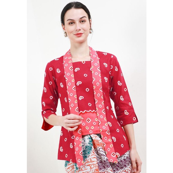 Jual Kebaya Kutu Baru Jumputan Lengan 7/8 Katun Merah by Khalisa Batik | Shopee Indonesia
