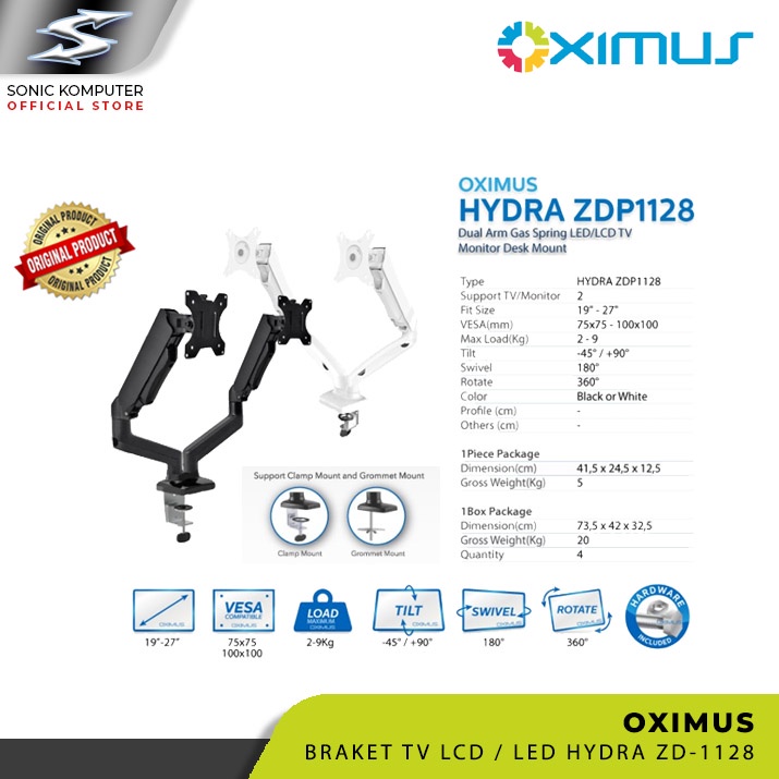 Jual Bracket TV 2 Monitor LED LCD Gas Spring OXIMUS ZDP1128 | Shopee ...