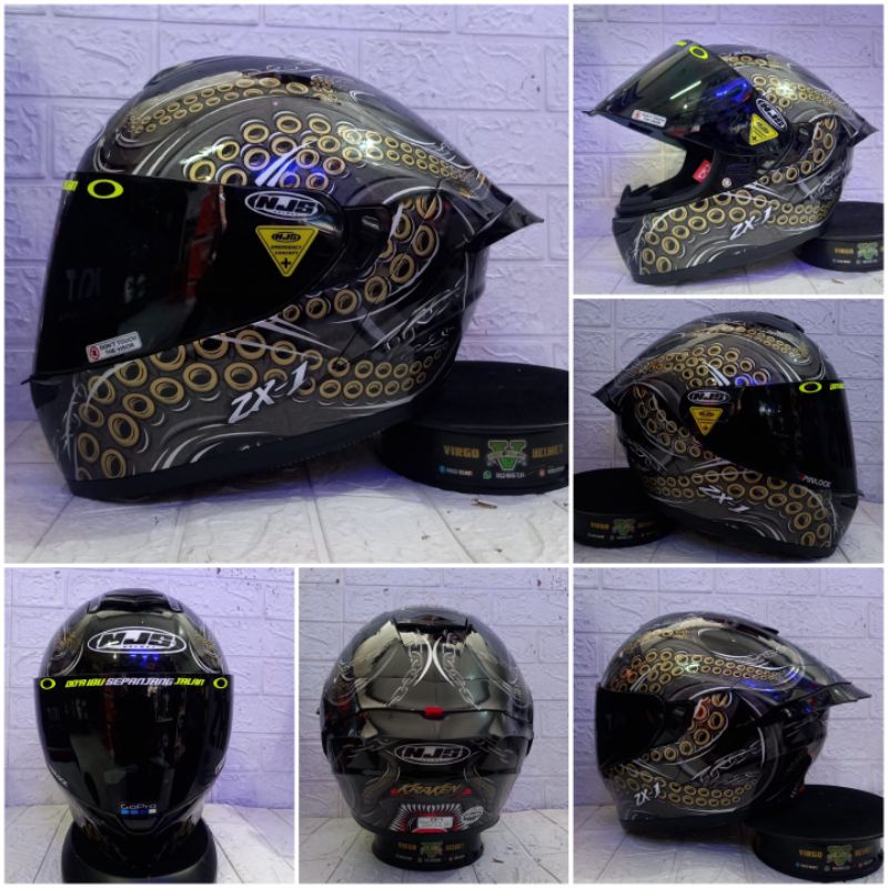 Jual HELM NJS ZX-1 MOTIF KRAKEN BLACK GOLD PAKET GANTENG VISOR IRIDIUM ...