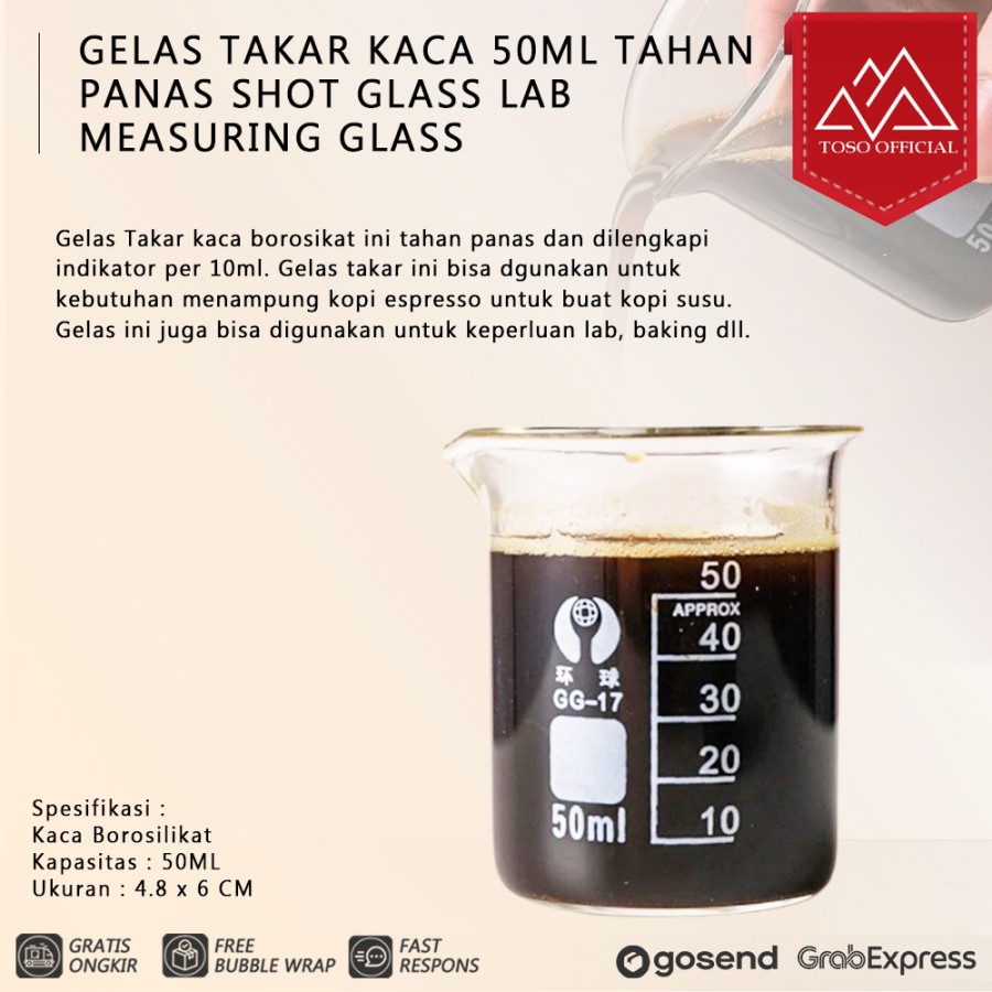 Jual GELAS TAKAR KACA 50ML TAHAN PANAS SHOT GLASS LAB MEASURING GLASS ...