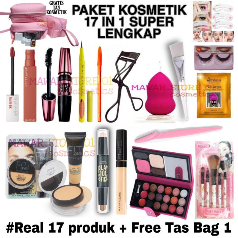 Jual Paket Kosmetik Maybelline Super Lengkap 17 In 1 / Paket Hemat Make ...