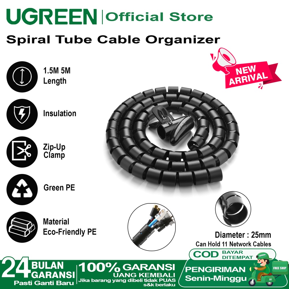 Jual UGREEN Pelindung Kabel Spiral Wrap Cable Zipper Organizer Tube 1 ...