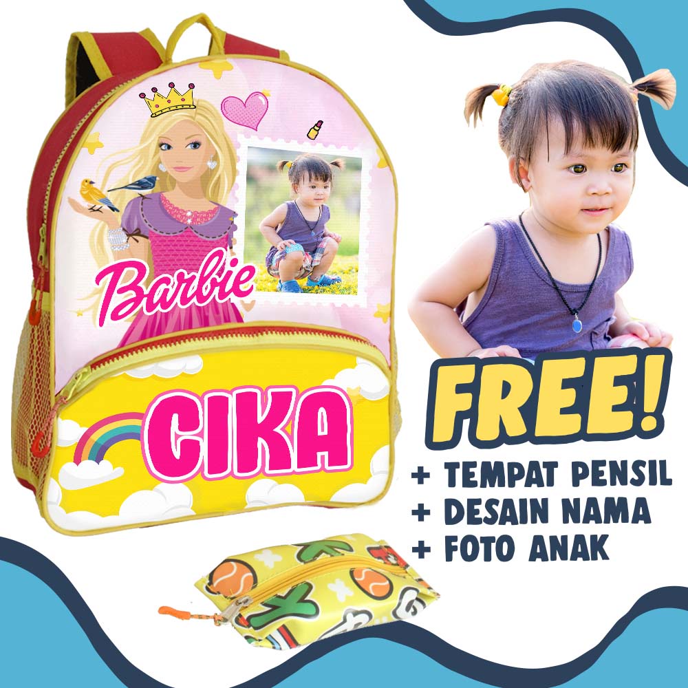 Jual [1 HARI JADI] Tas Anak Custom Foto+Nama Barbie/ Tas Anak PAUD ...