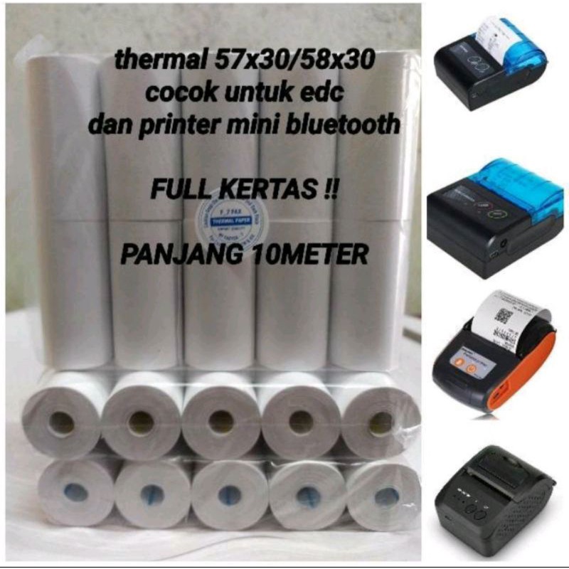 Jual KERTAS THERMAL 58x30MM PAKET 10 ROLL STRUK EDC BLUETOOTH | Shopee Indonesia