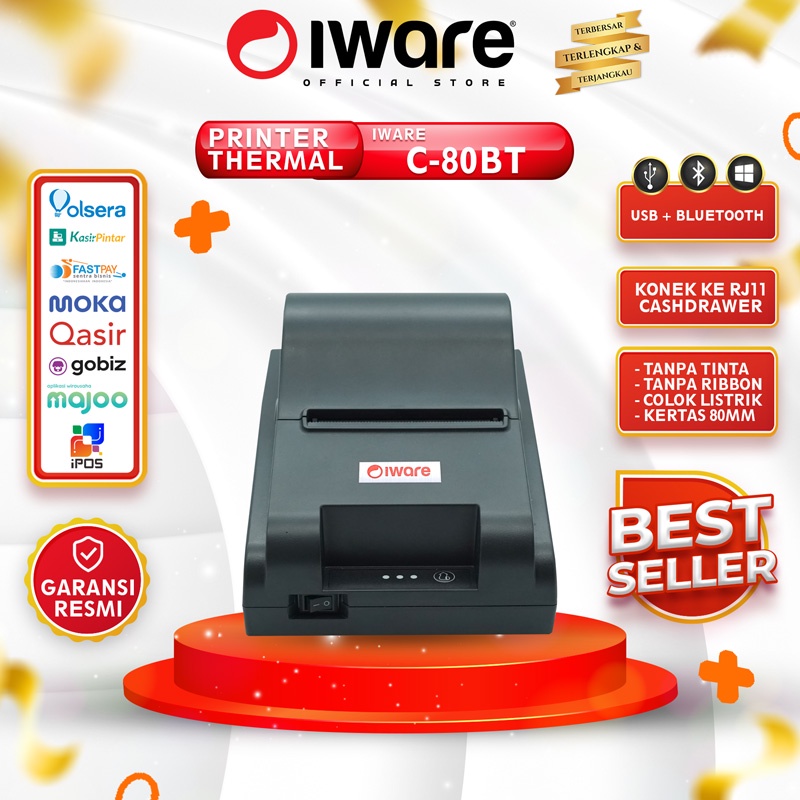 Jual PRINTER STRUK THERMAL BLUETOOTH CETAK KASIR/PPOB IWARE C81BT RJ11 ...
