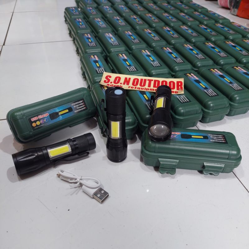 Jual senter outdoor mini multy fungsi swat mode cas cs carger usb ...