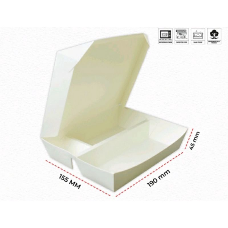 Jual Paper Lunch Box Sekat 3, 4 & 5 Satuan / Putih Polos / Kotak Makan ...