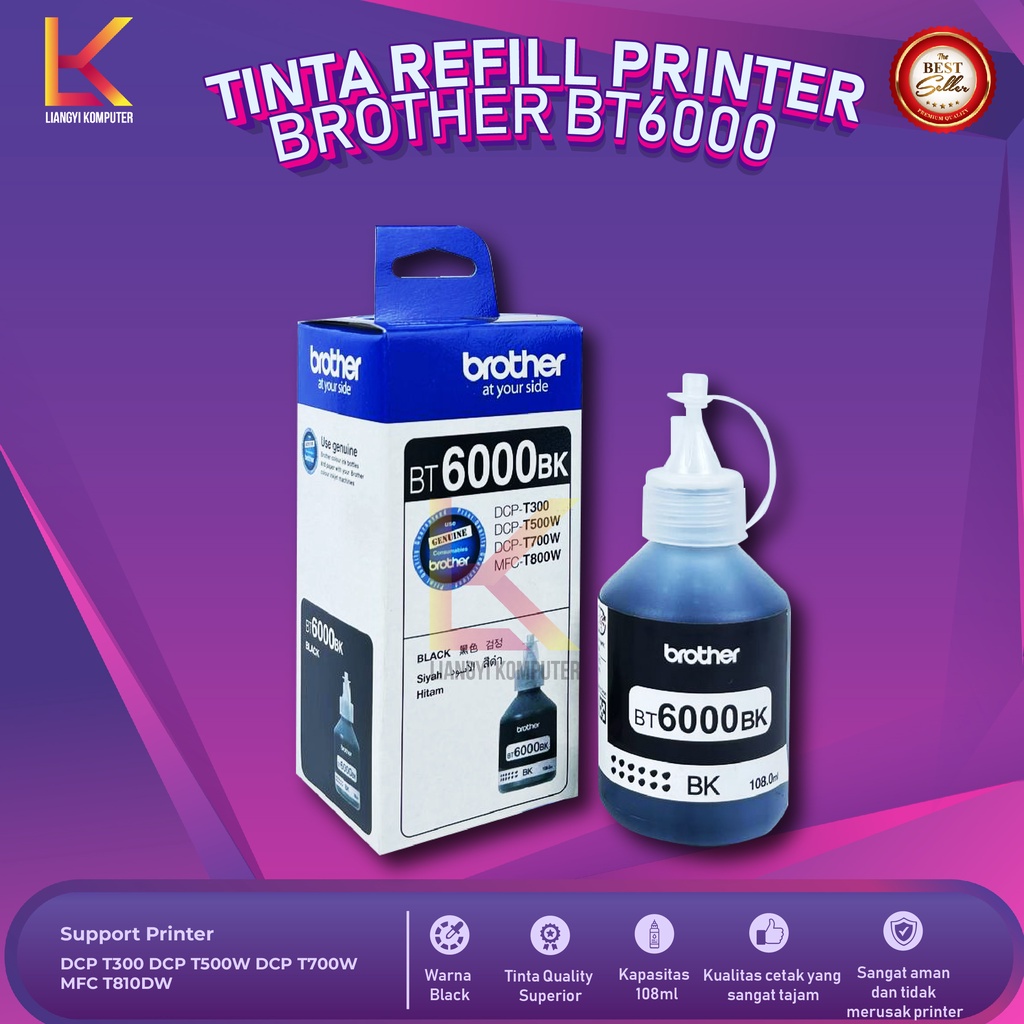 Jual Tinta Brother BT6000 Black Refill Printer DCP T300 T500W T700W ...