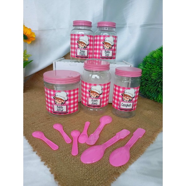 Jual TOPLES PLASTIK 500 ML LITLLE KOKI PINK BUMBU DAPUR FREE LABEL ...