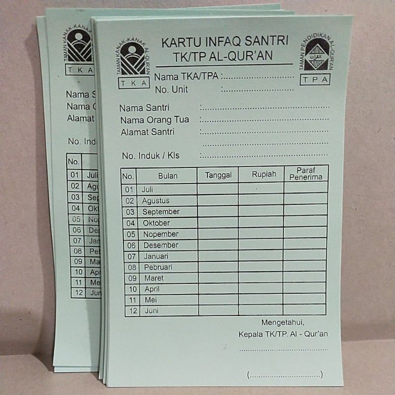 Jual Kartu Infaq Santri (KIS) untuk TKA/TPA isi 50 lembar | Shopee ...