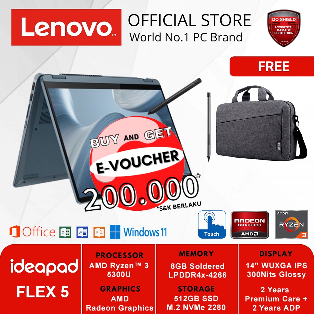 Jual LENOVO FLIP 2IN1 FLEX 5-14ALC7 1EID BLUE AMD R3-5300 | Shopee ...