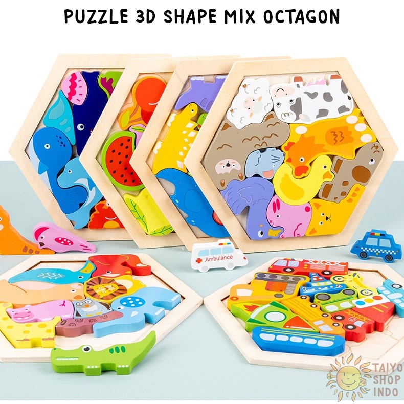 Jual TAIYO Mainan Anak Puzzle Kayu 3d Shape Mix Octagon Jigsaw ...
