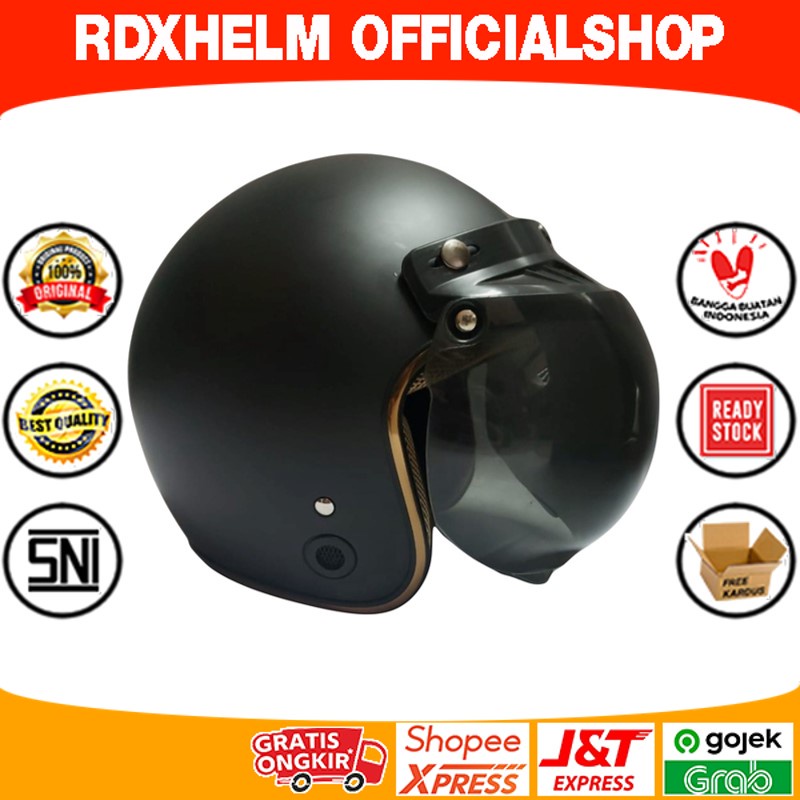 Jual Helm Bogo / Helm Retro / Helm List Chrome HKM Black Doff Gold ...