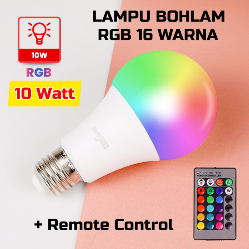 Jual TAFFLED Lampu Bohlam RGB Remot 10 Watt LED 16 Warna Warni E27 ...