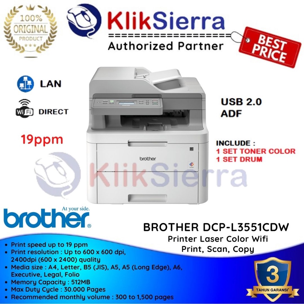 Jual BROTHER DCP-L3551CDW | L3551 CDW Laser Colour AIO Duplex + WiFi ...