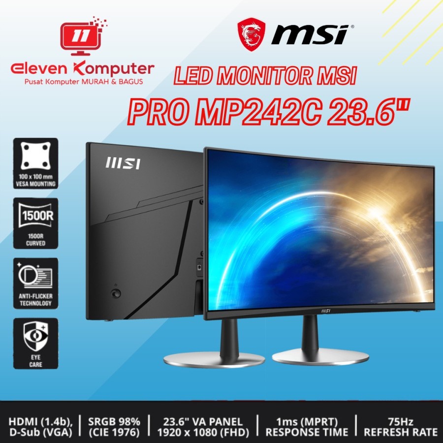Jual Monitor LED MSI MP242C 24" VA Curved 1500R 1080p 75Hz Vesa ...