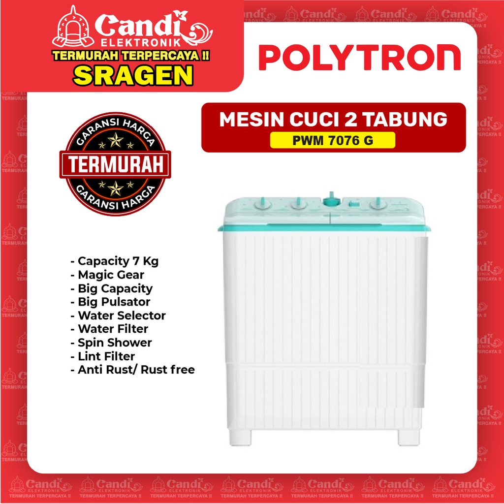 Jual POLYTRON MESIN CUCI 2 TABUNG 7 KG PWM 7076 G | Shopee Indonesia