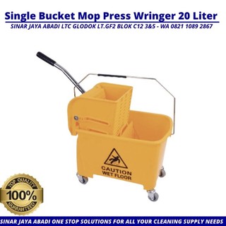 Jual TERBARU Single Bucket Cleaning Mop Wringer Press Trolley Troli ...