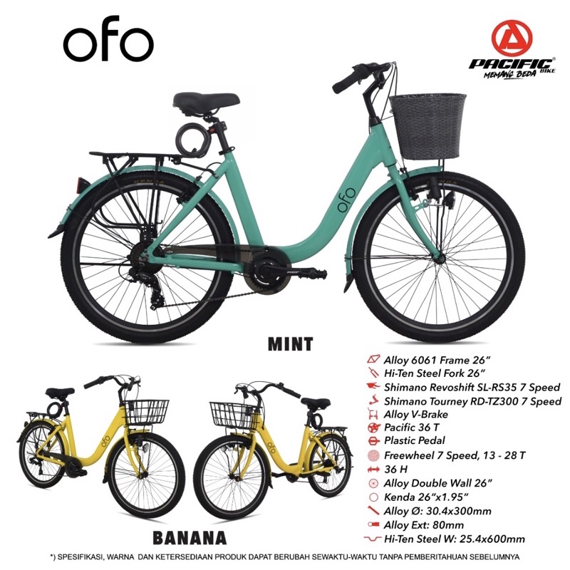 Jual Sepeda Mini CTB Pacific OFO City Bike 26 inch alloy | Shopee Indonesia