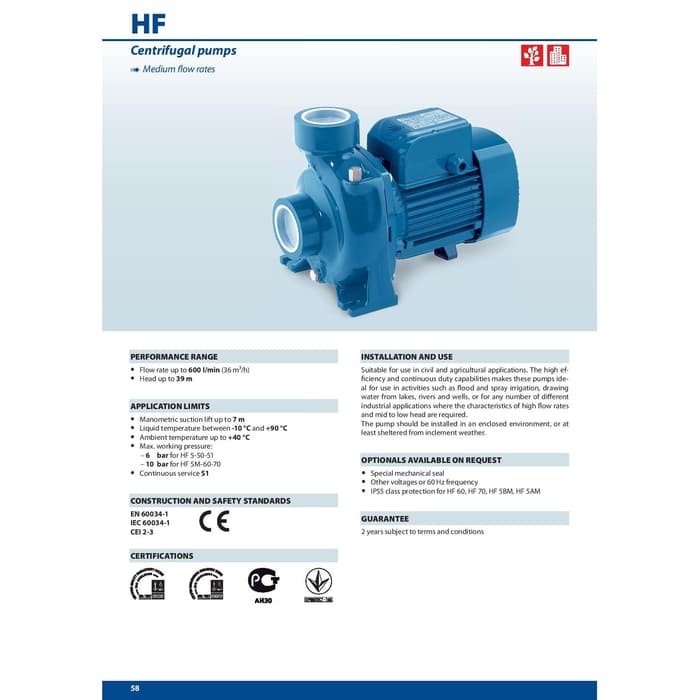 Jual Pompa Air Pedrollo Centrifugal Hfm 5B 1 Hp 1 Phase Centrifugal Pump | Shopee Indonesia