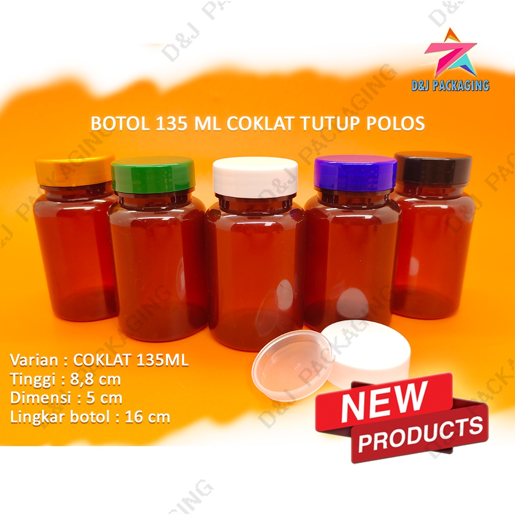 Jual Botol Obat 135 ML Coklat Tutup Polos Isi 60 Kapsul Free Plug Inner ...