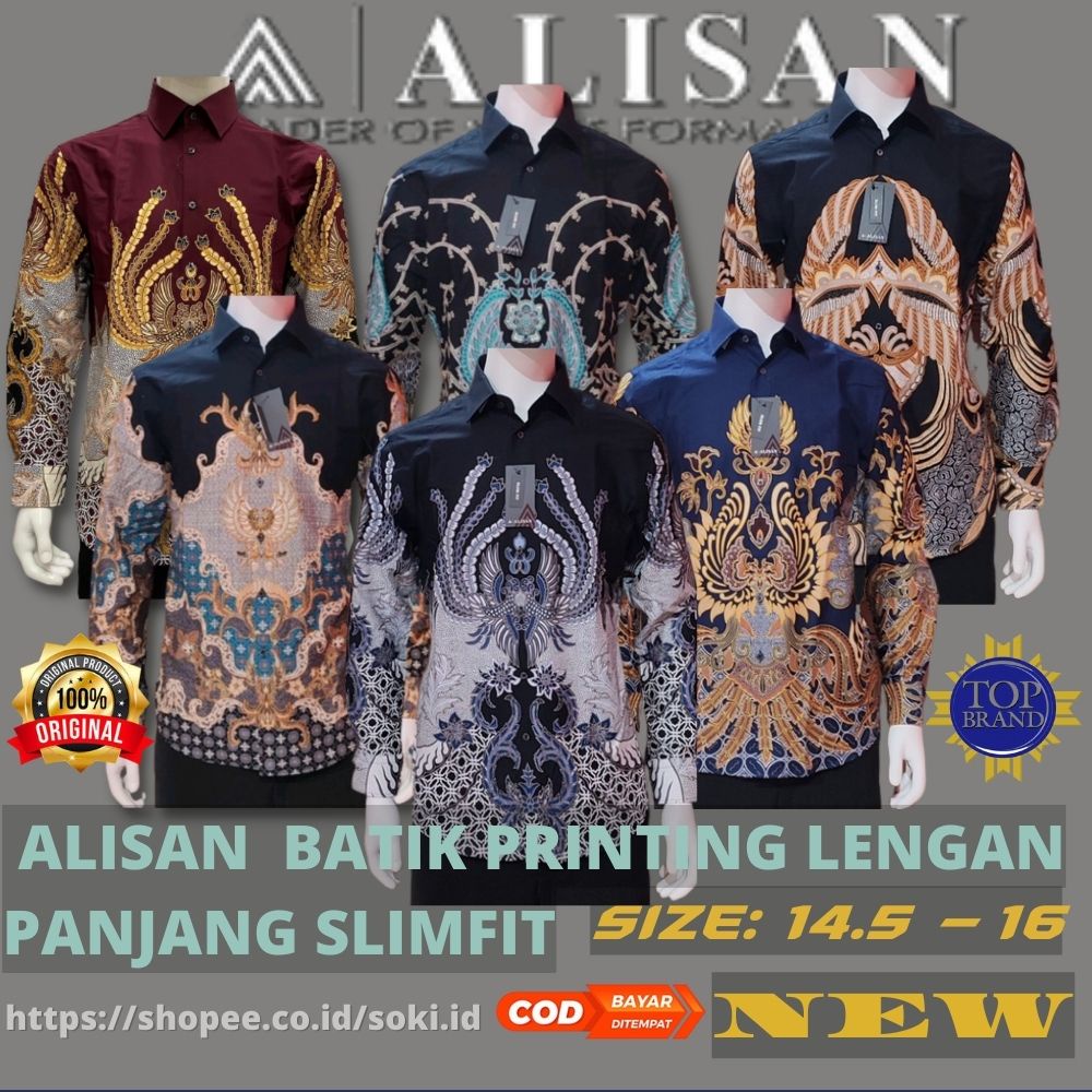 Jual Kemeja Alisan Batik Printing Lengan Panjang Pria Slimfit | Shopee ...