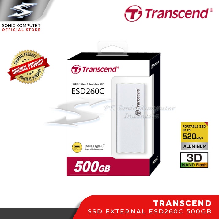 Jual Transcend External SSD ESD260C ESD 260C SSD Eksternal 500Gb ...