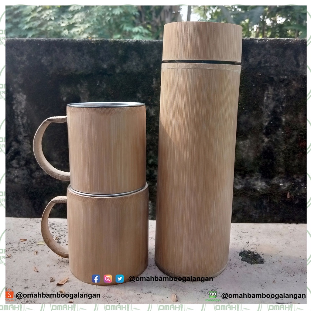 Jual Promo Termos Bambu 1 Paket Termos 500 Ml dan Gelas 200 Ml, Paket Hemas Termos Bambu dan ...