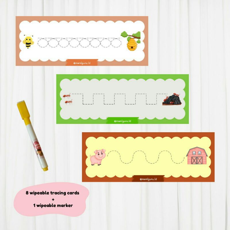 Jual Kartu tracing menebali garis latihan anak PAUD TK montessori ...