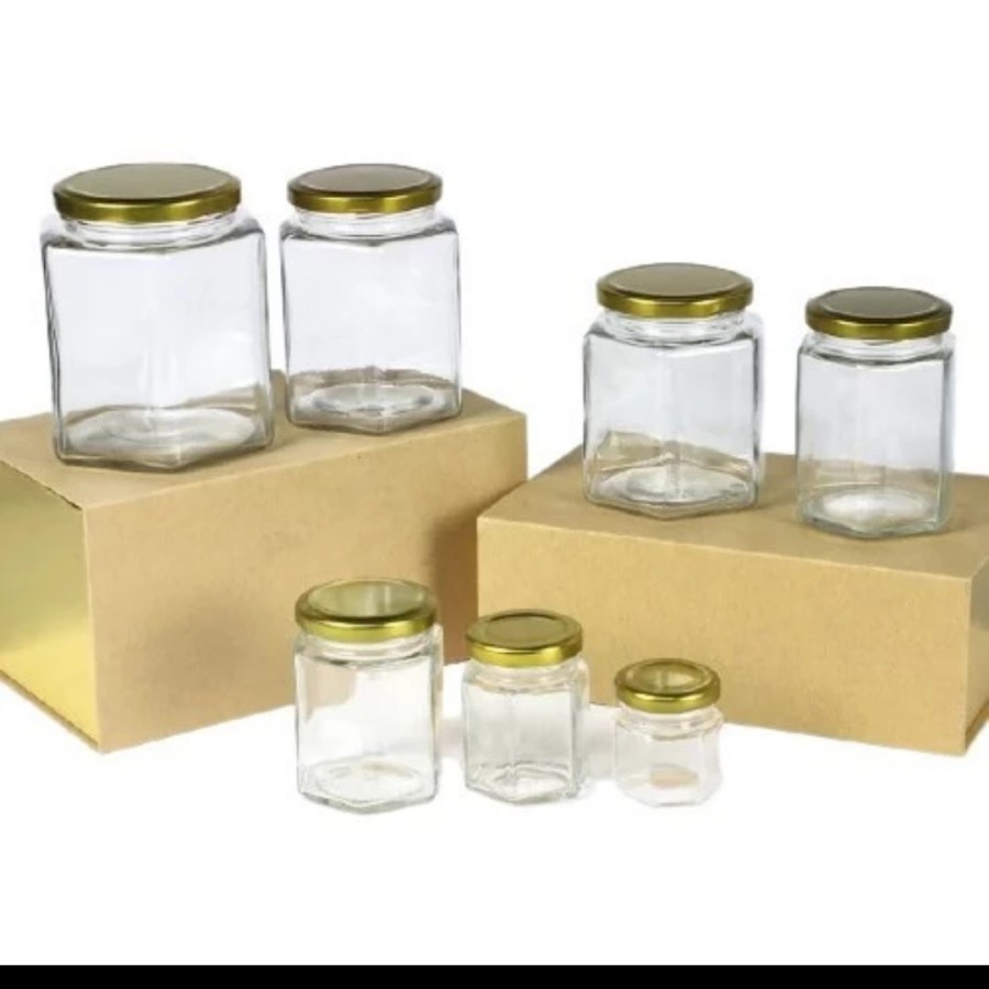 Jual Toples Kaca Beling Bening Hexagonal Segi Enam Tutup Stainless Emas ...