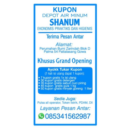Jual KUPON TUKAR AIR GALON ISI ULANG (HARGA PER 1 BUAH, MINIMAL ORDER ...