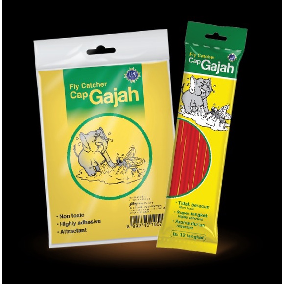 Jual Lem Lalat cap gajah | kertas ( isi 3 lembar ) | stick ( isi 12 ...