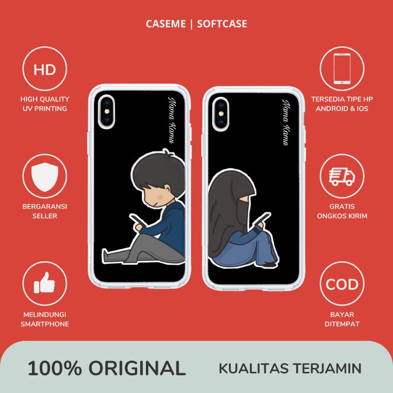 Jual Custom Case Couple Desain Boy & Girl Hijab All Type Hp Bahan ...