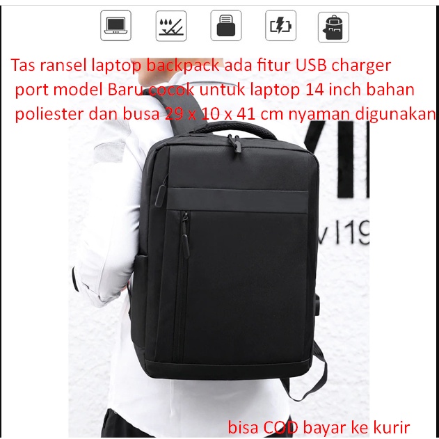 Jual Tas ransel laptop backpack ada fitur USB charger port model Baru ...