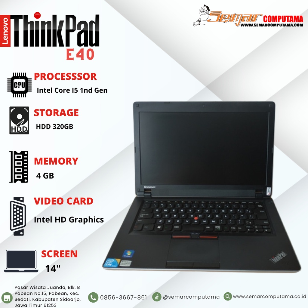 Jual Laptop lenovo thinkpad E40 Core i5 RAM 8GB SSD 256GB Super Murah Kualitas High Garansi ...
