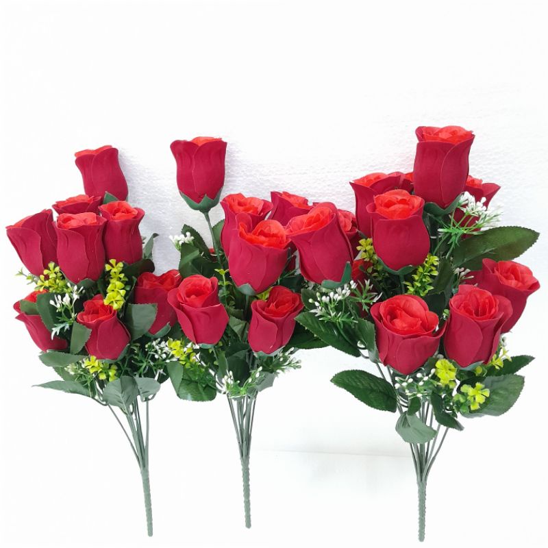 Jual bunga mawar artifisial /bunga rose kuncup bludru kuntum 12/bunga ...
