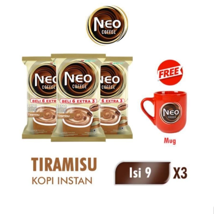 Jual NEO Coffee Tiramisu [20 gr / 9 Sachet / 3 Pack] Gratis Mug ...