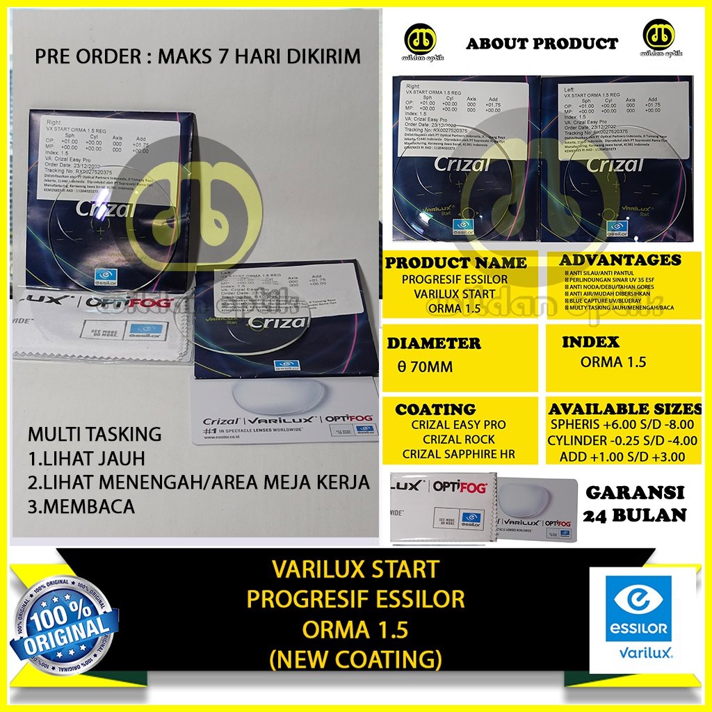 Jual LENSA PROGRESIF ESSILOR VARILUX START ORMA 1.5 | Shopee Indonesia