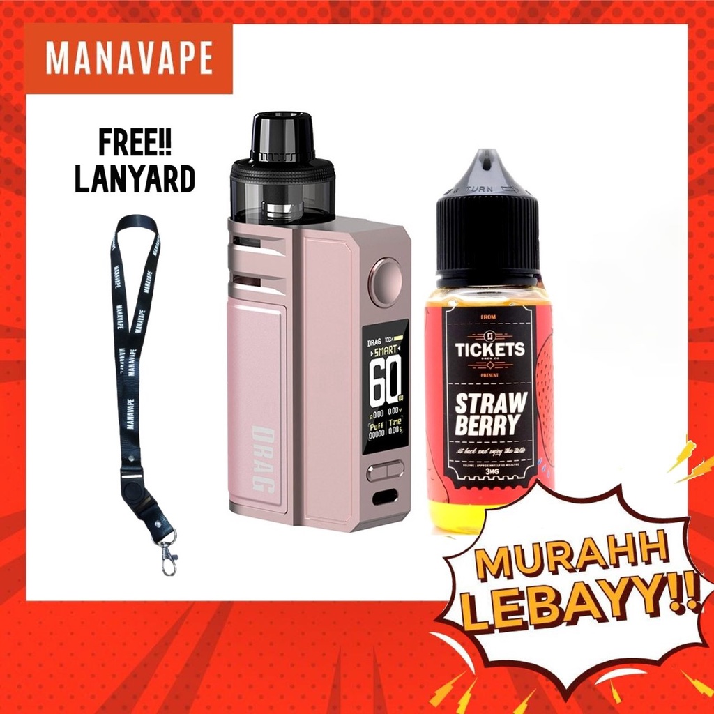 Jual DRAG E60 POD KIT AUTHENTIC by VOOPOO + LIQUID TICKET 60ML FREE ...