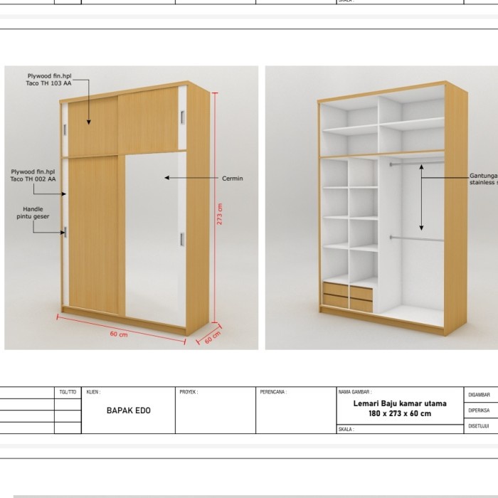 Jual lemari wardrobe pintu geser 2 pintu minimalis hpl | Shopee Indonesia