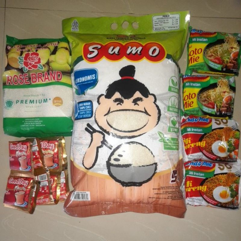 Jual Paket Sembako premium sumo 5kg goodday gula 1kg mie 4 | Shopee ...