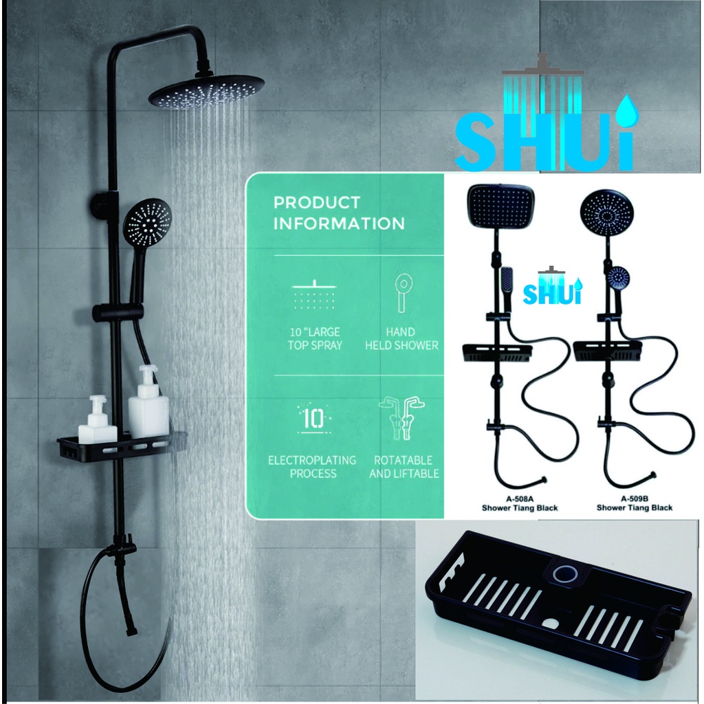 Jual Wall Shower Tiang Hitam Kotak dan Bulat sesuai gambar | Shopee ...