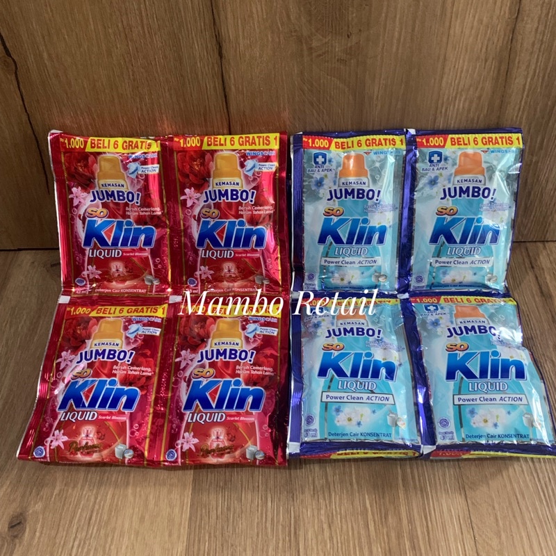 Jual So Klin Detergent Liquid Kemasan Renceng Jumbo isi 12sachet+2 ...