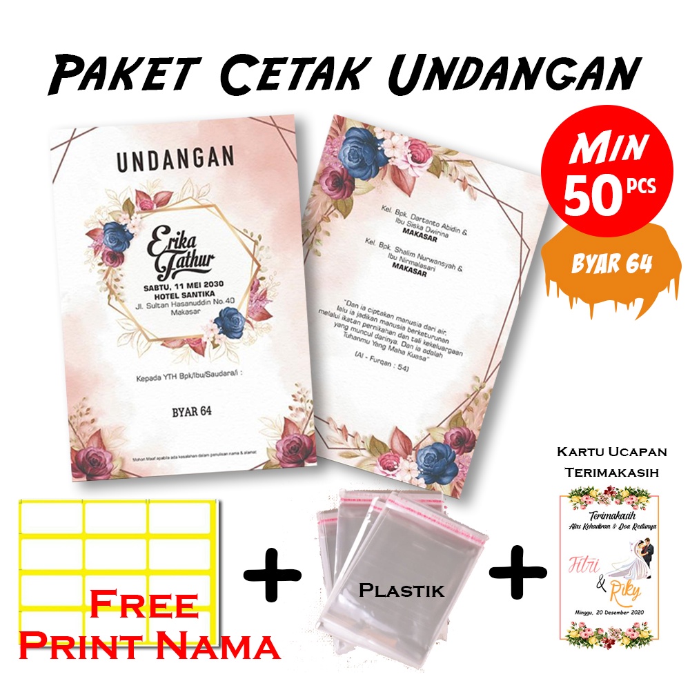 Jual Paket Cetak Blangko Undangan Pernikahan Byar 64 | Shopee Indonesia