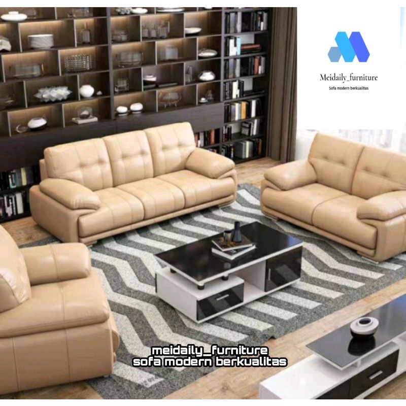 Jual Sofa Kulit 321 Minimalis Super Mewah Kualitas Premium Kursi Ruang ...