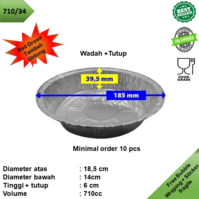 Jual Alumunium foil cup bulat 18,5x14 cm Kode 710/34 wadah + tutup ...