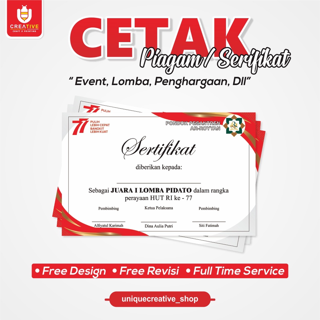 Jual Cetak Piagam / Sertifikat (Custom Design) | Shopee Indonesia